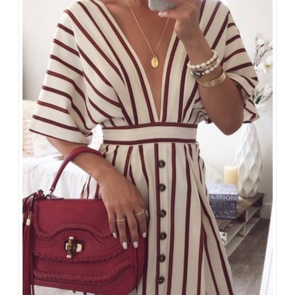 essue | Dresses | Essue Womens Striped Cream Mini Summer Dress Deep V ...